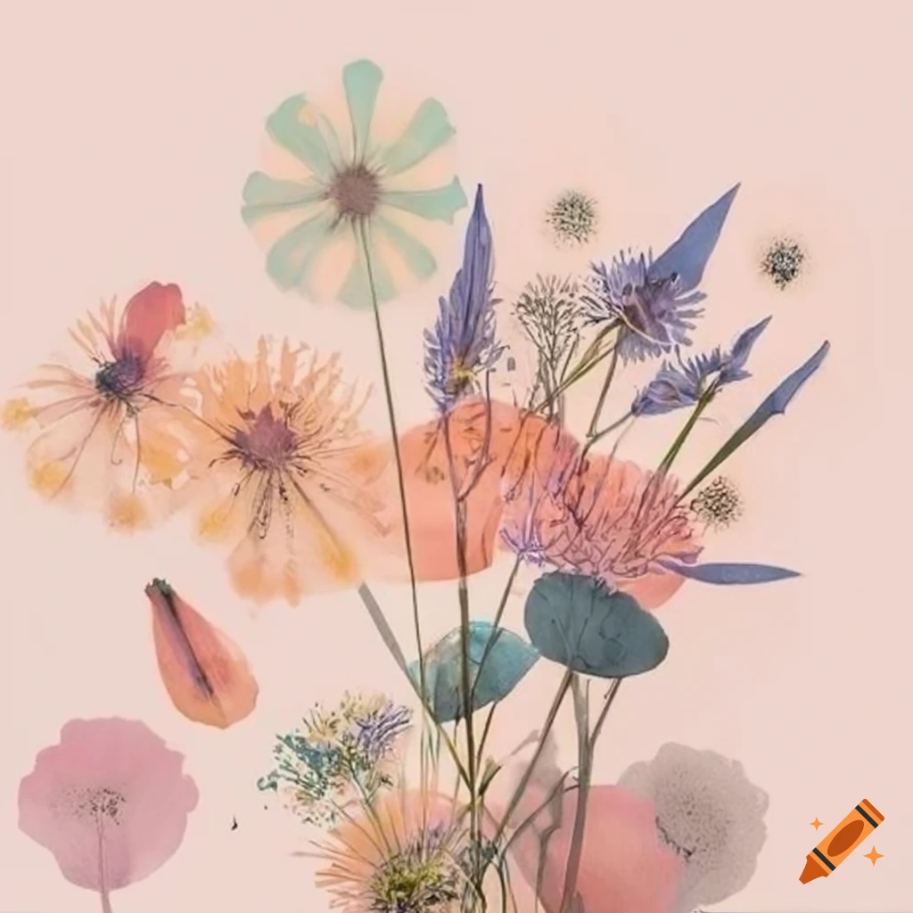 Pastel botanical poster with pressed wildflowers on Craiyon