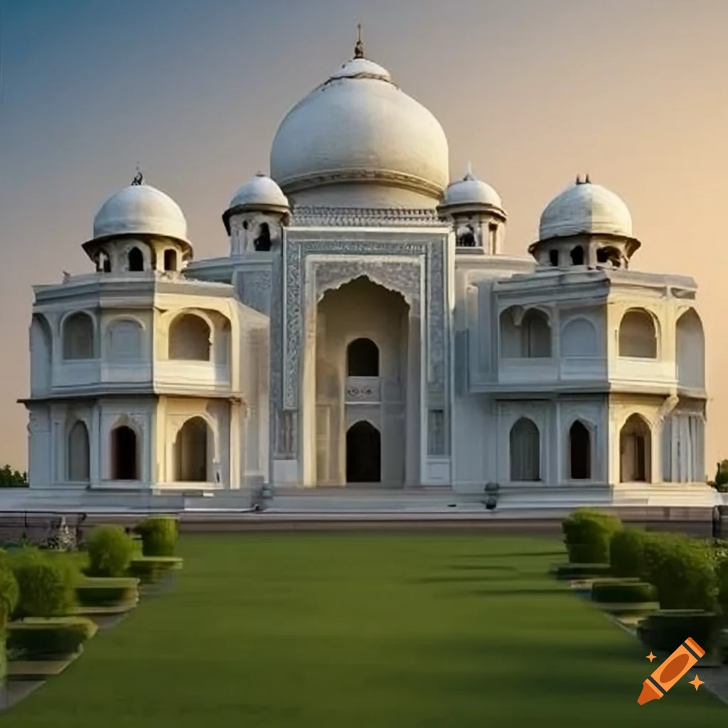 Frontal view of mahal white house in mediterranean architectural style ...