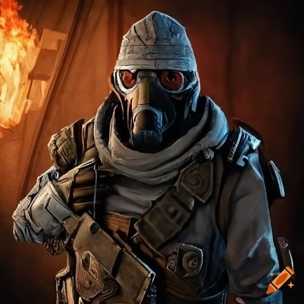 Gaming icon of a badass scavenger with gasmask and light armor
