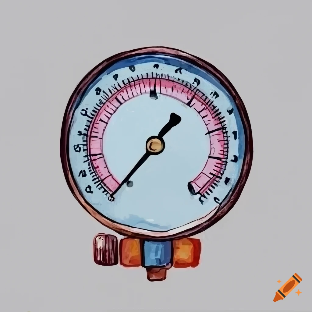 Side view watercolor illustration of a pressure gauge