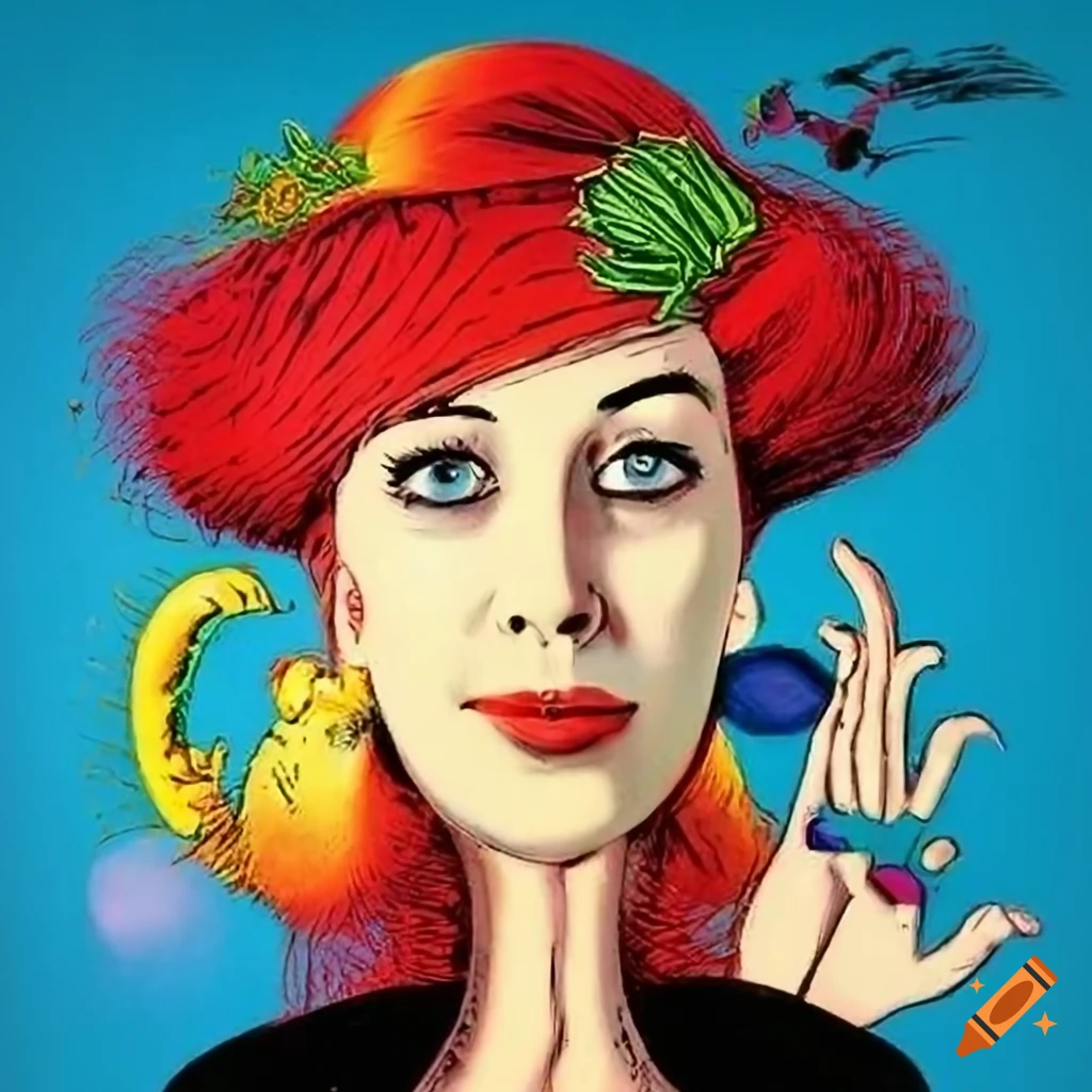 Colorful humorous book illustration of woman's eyes on Craiyon