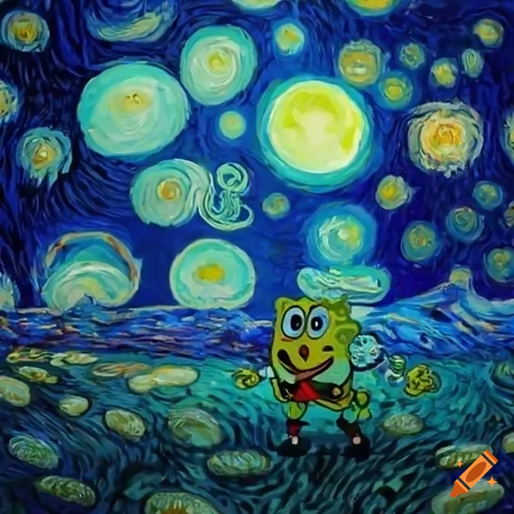 Spongebob squarepants painting in seurat pointillism style on Craiyon