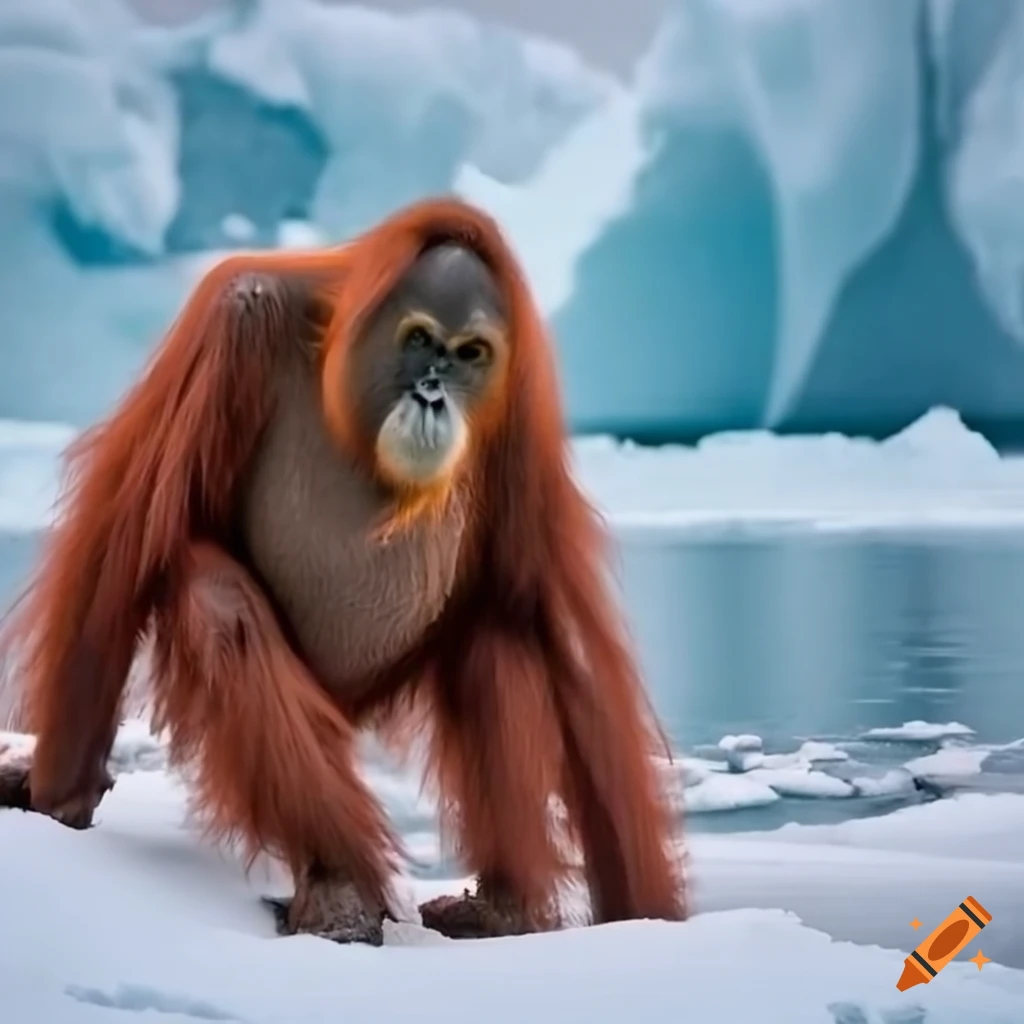 Orangutans in an icy landscape