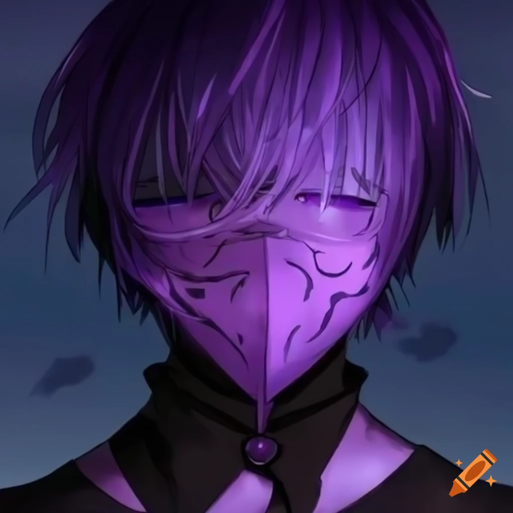 Anime character with purple hair wearing a mask on Craiyon