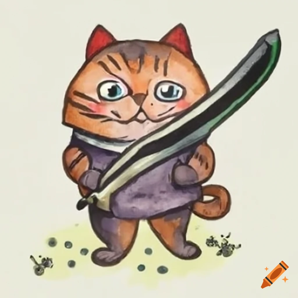 Cat holding a sword on Craiyon