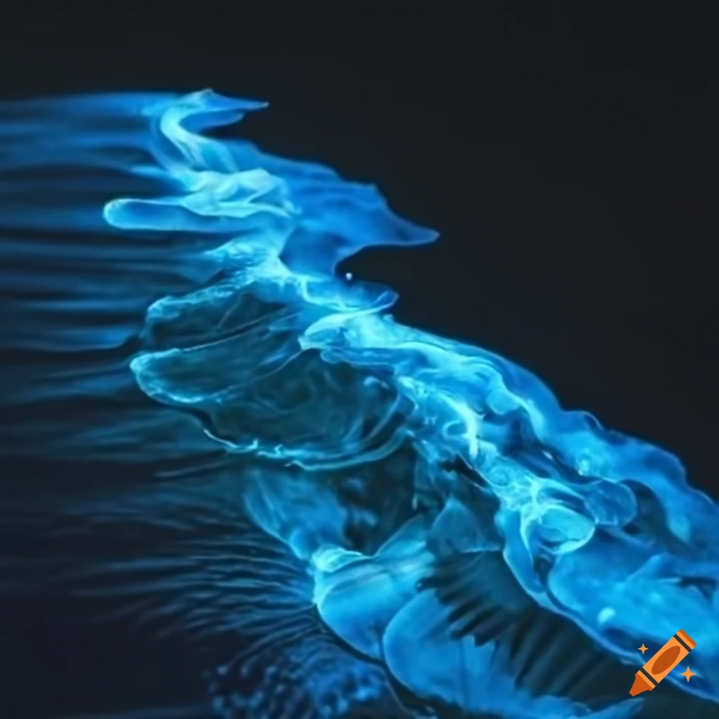 Blue bioluminescence in the ocean on Craiyon