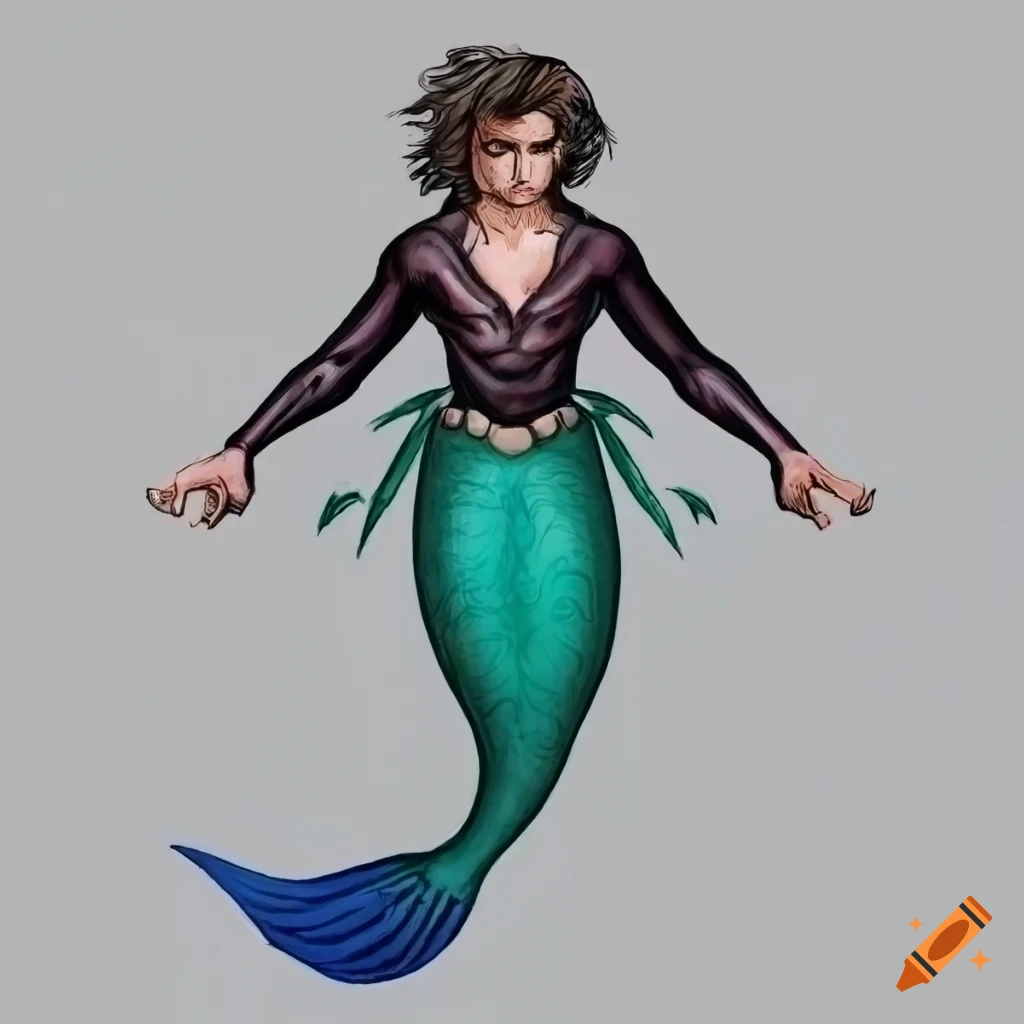 Engraving of a merman character in a leather harness on Craiyon