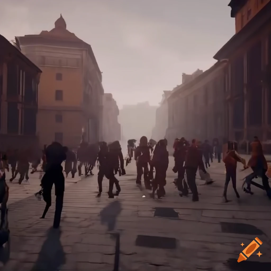 Unreal engine 5 crowd simulation in a sci-fi protest scene on Craiyon