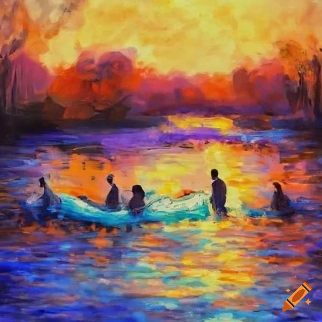 Impressionist painting of people swimming in a river on Craiyon