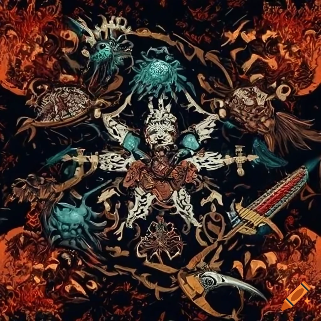 Intricate baroque heavy metal album artwork with marine creatures