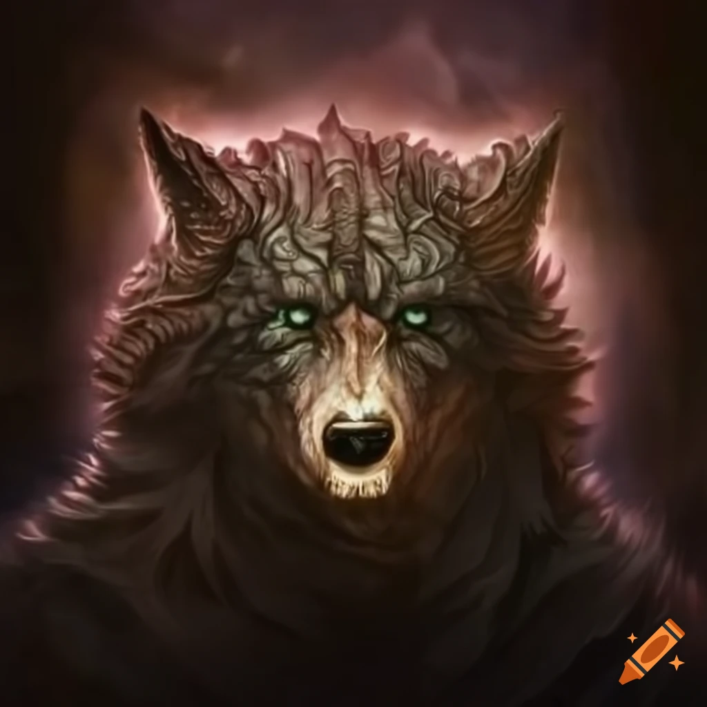 Image of a mythical stone wolf surrounded by nature on Craiyon