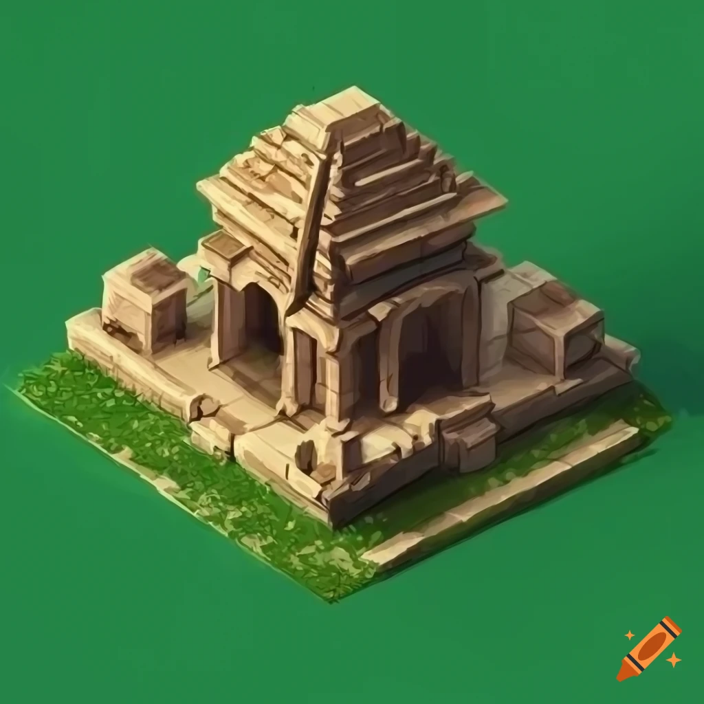 Sculpted ancient temple on grass on Craiyon