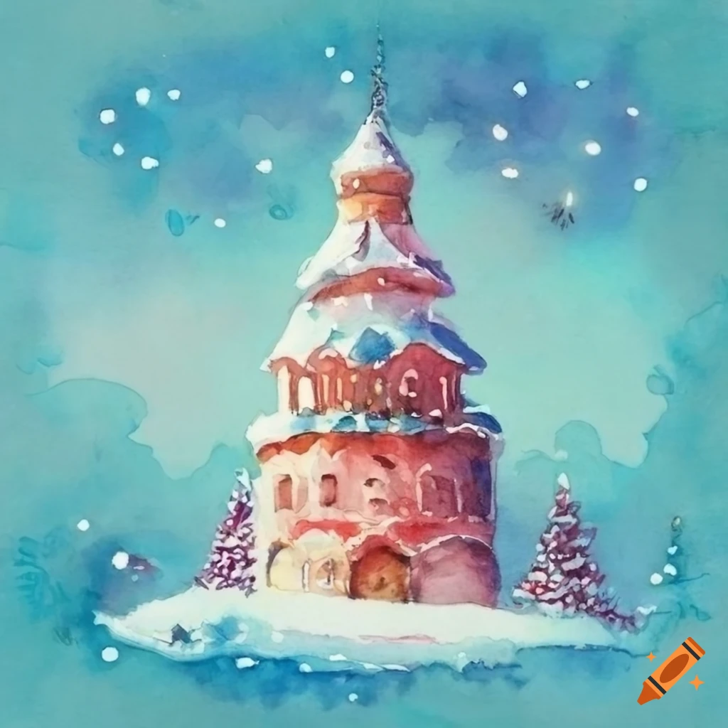 Watercolor christmas card with snegurochka design
