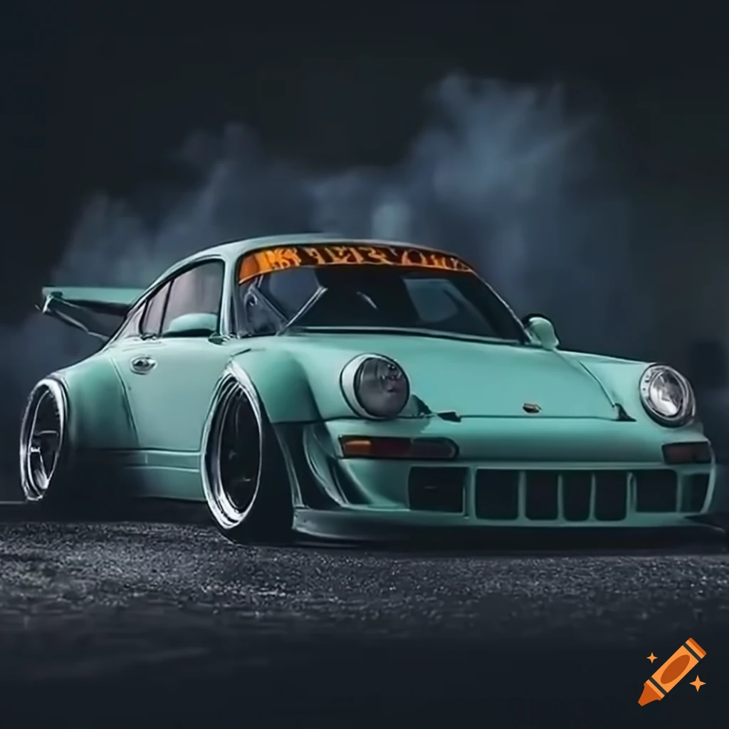 Burnout of a modified Porsche RWB on Craiyon