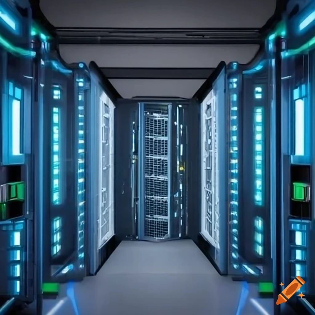 Futuristic server room with advanced technology