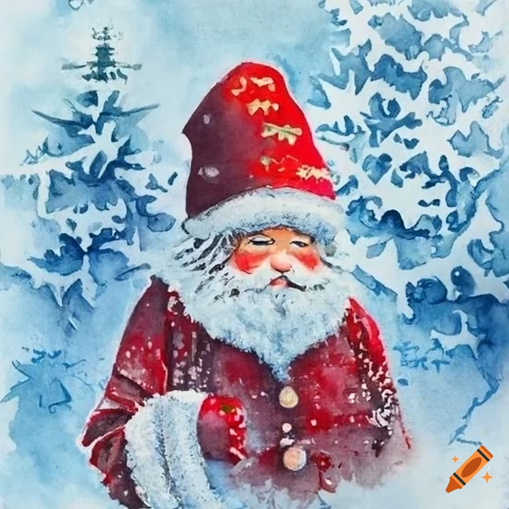 Watercolor christmas card with soviet style father frost on Craiyon