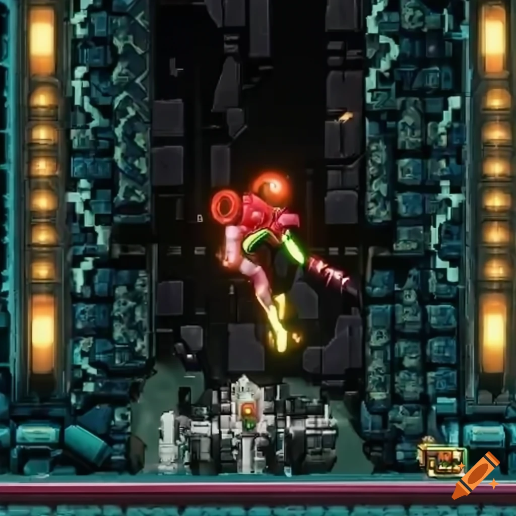 Pixel art of super metroid game scene on Craiyon