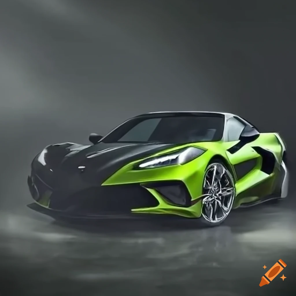 Hyper realistic painting of a black and lime corvette stingray