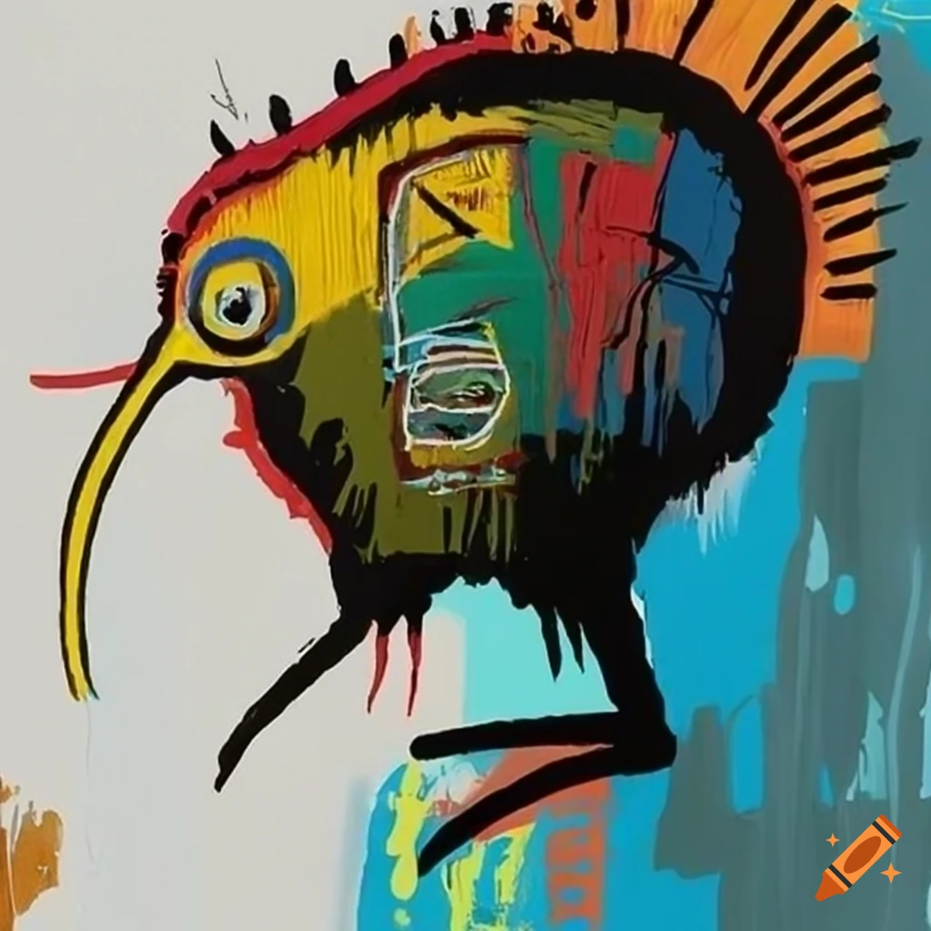 Basquiat painting of a kiwi bird on Craiyon