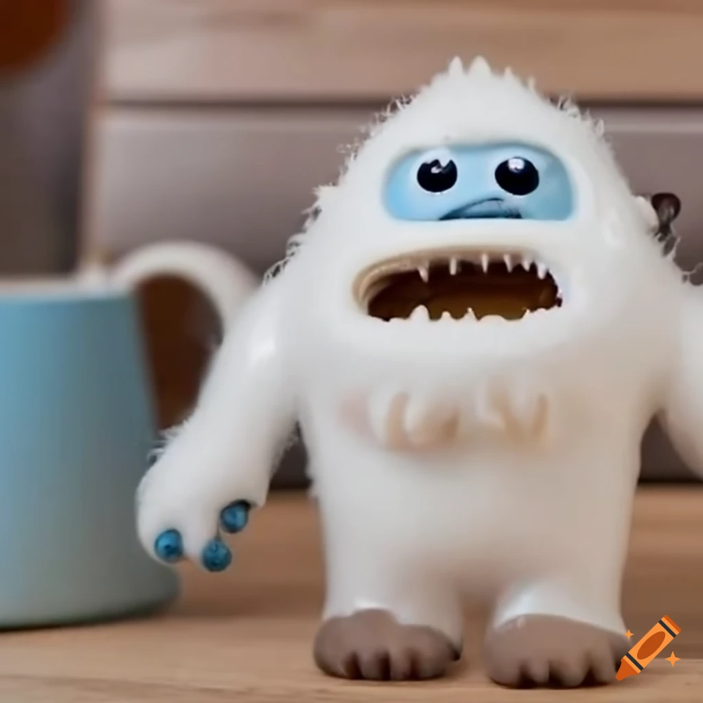 Illustration of a miniature yeti in a coffee mug on Craiyon