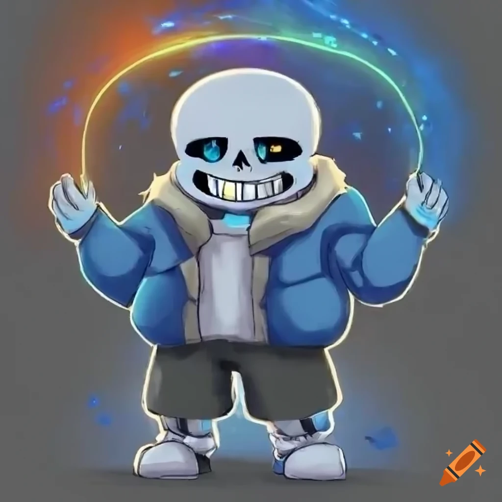 Vibrant sans au character with magical aura