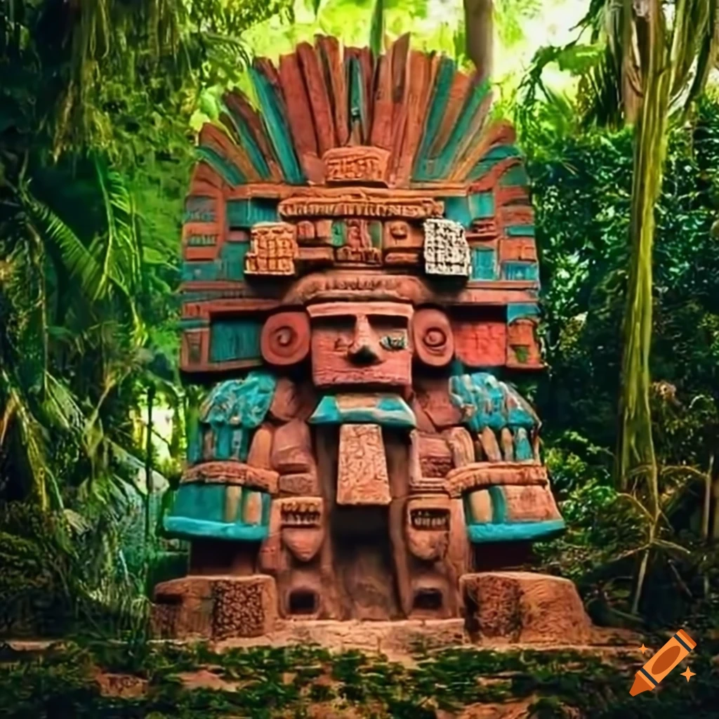3d rendering of a giant stone aztec head in a tropical forest on Craiyon