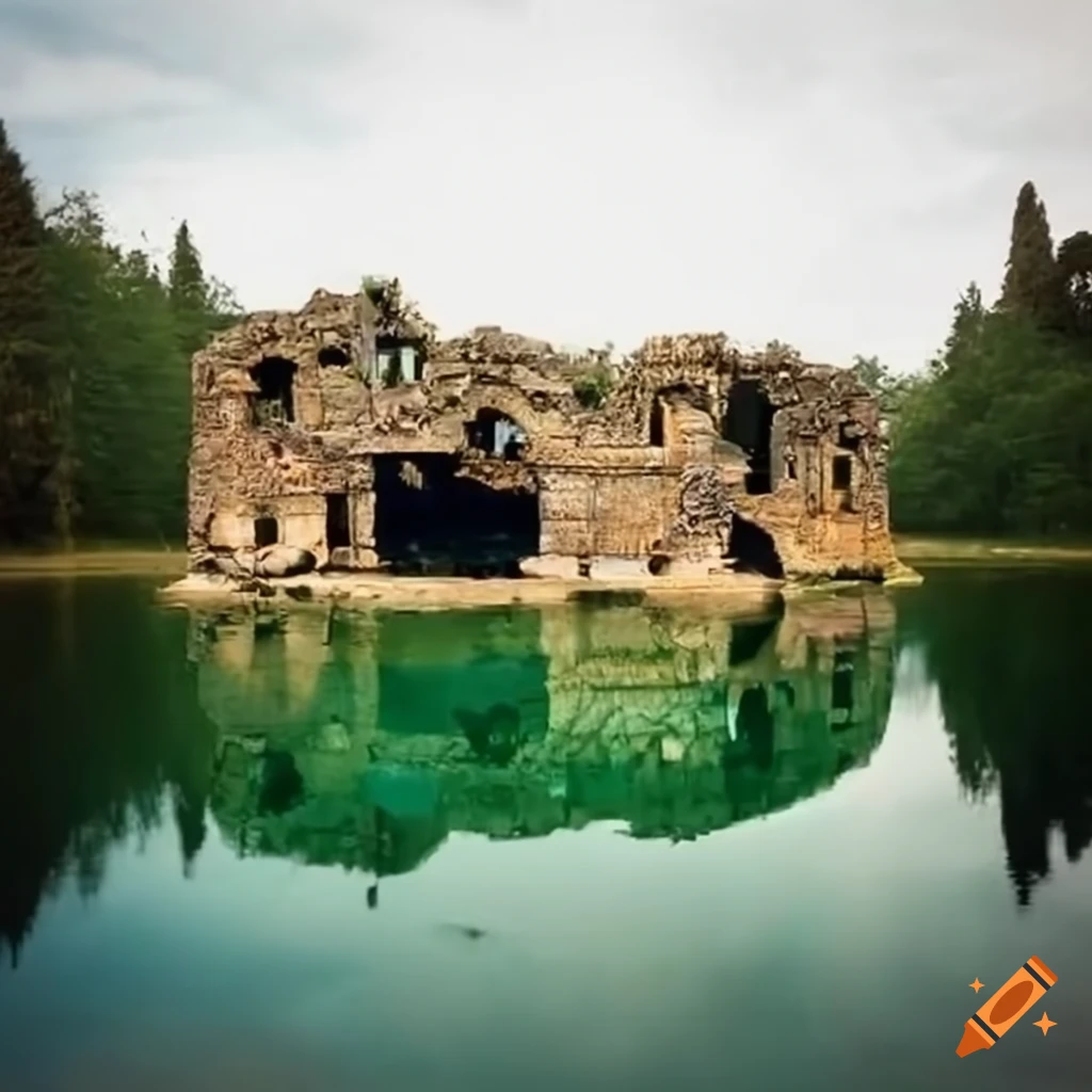 Ruins of sunken architectural structures on Craiyon