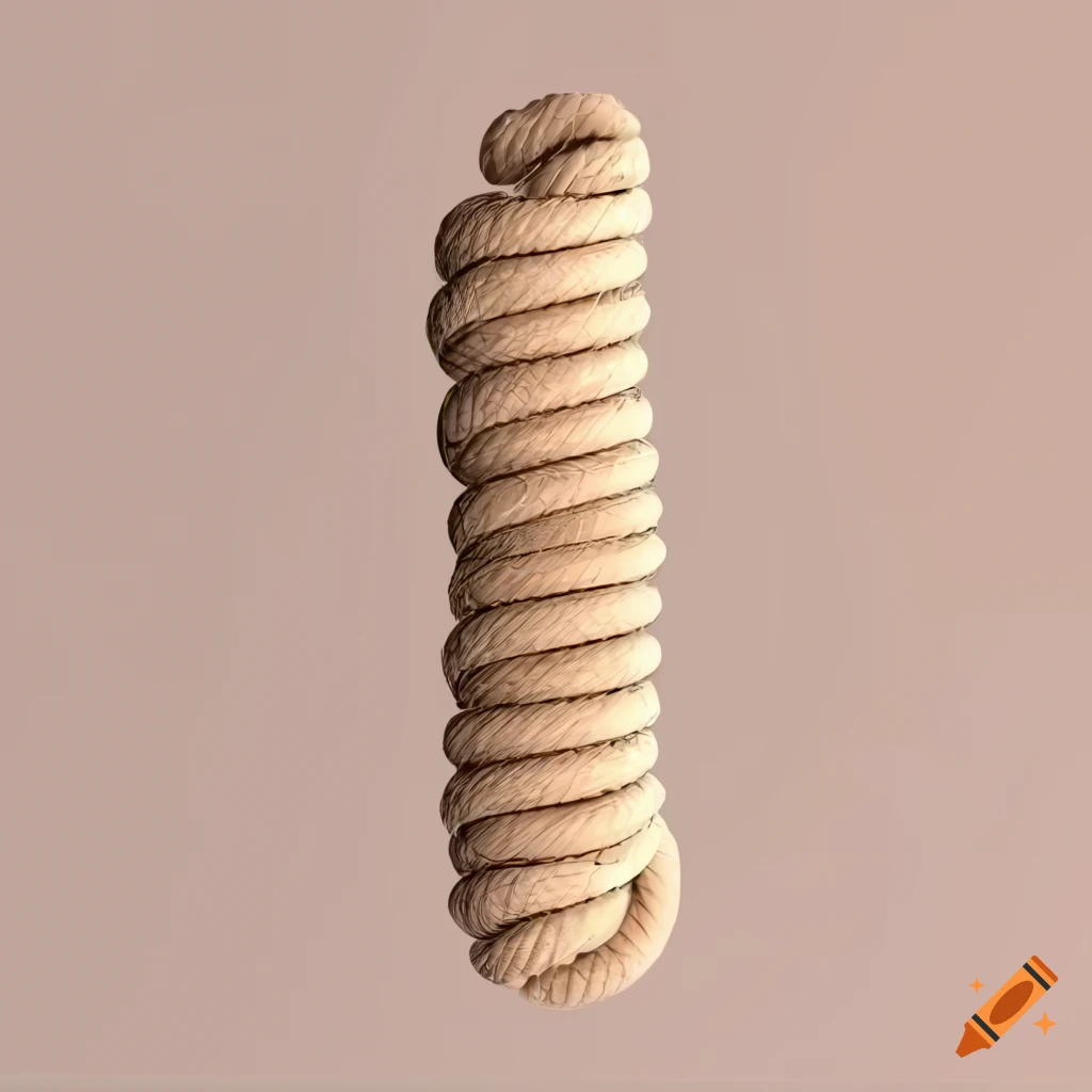 Shiny beige climbing rope on white background on Craiyon