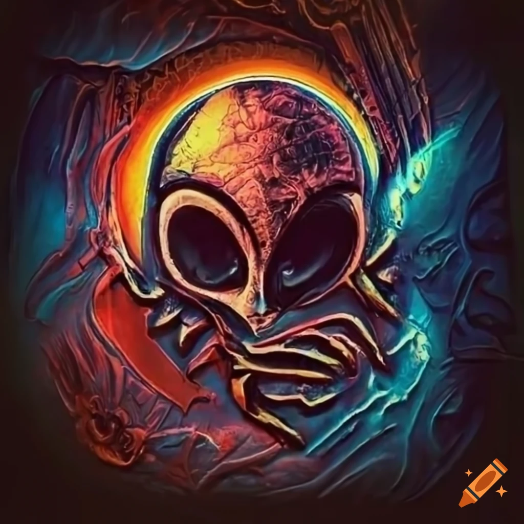 Psychedelic heavy metal logo with alien design on Craiyon