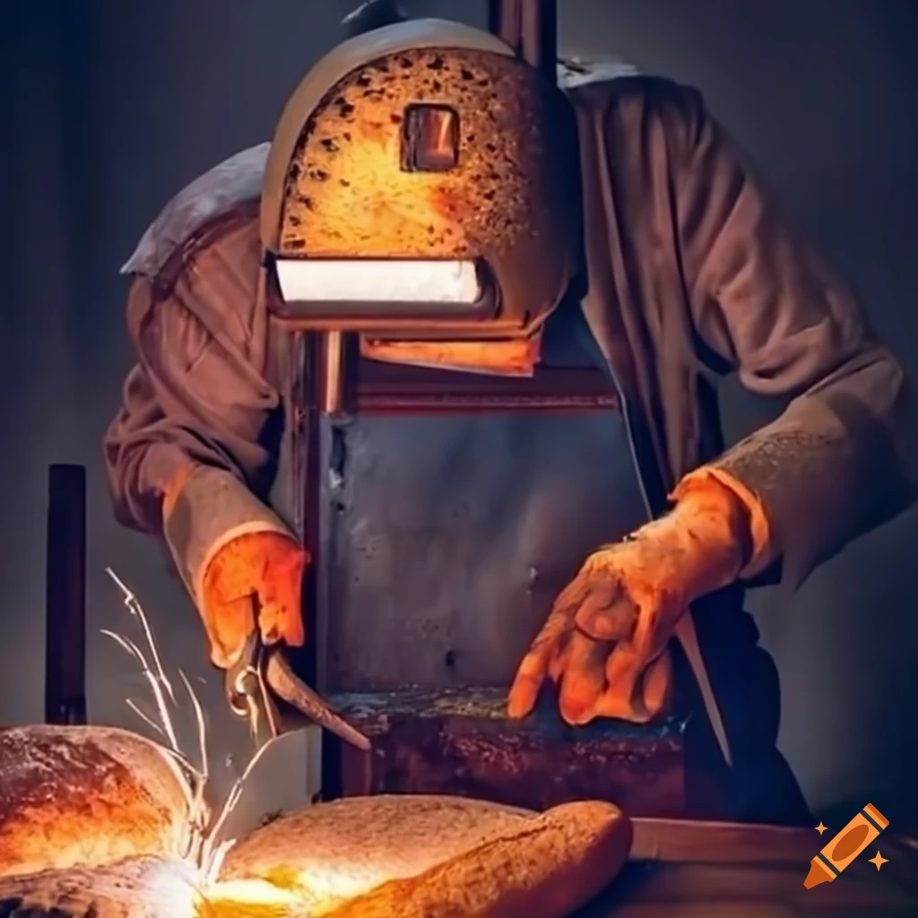 Creative image of a welding machine on a loaf of bread on Craiyon