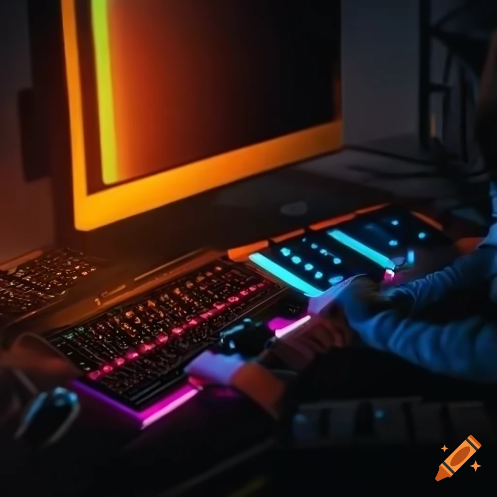 Man sitting at computer in dark bedroom on Craiyon