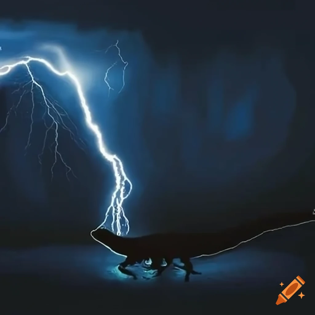 Silhouette of an alligator in a lightning storm on Craiyon