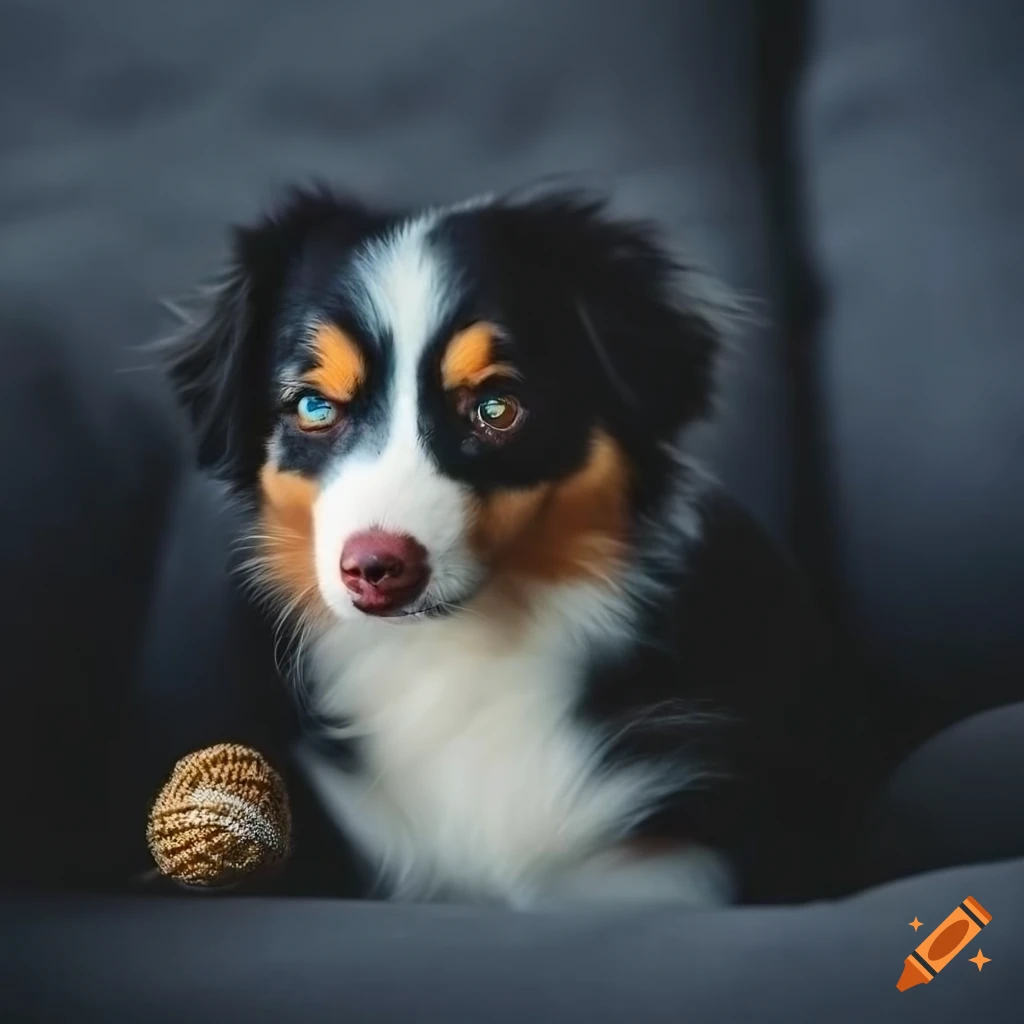 Australian shepherd and pomeranian mix with heterochromatic eyes on Craiyon