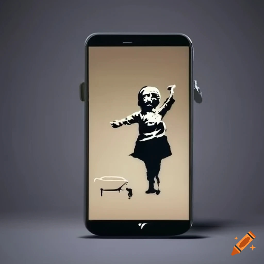 Banksy-style smartphone artwork on Craiyon