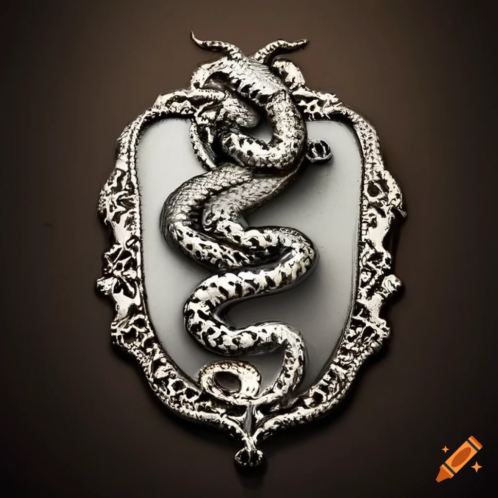 Silver snake jewelry with crest and engraved "six" on Craiyon
