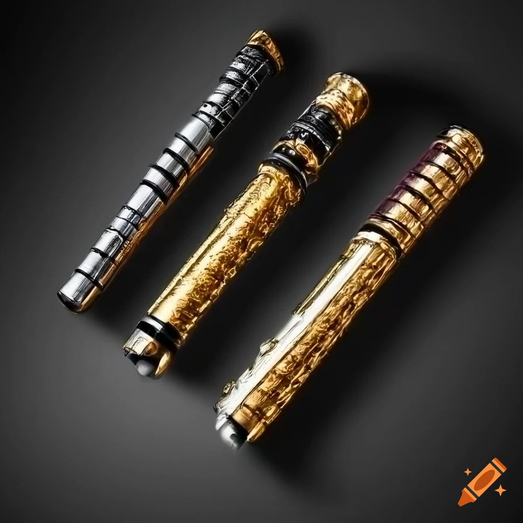 Gold and platinum lightsabers with intricate details on Craiyon