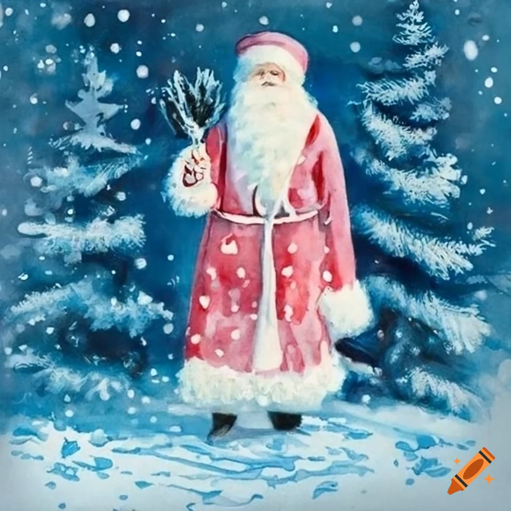 Watercolor christmas card with soviet style father frost on Craiyon