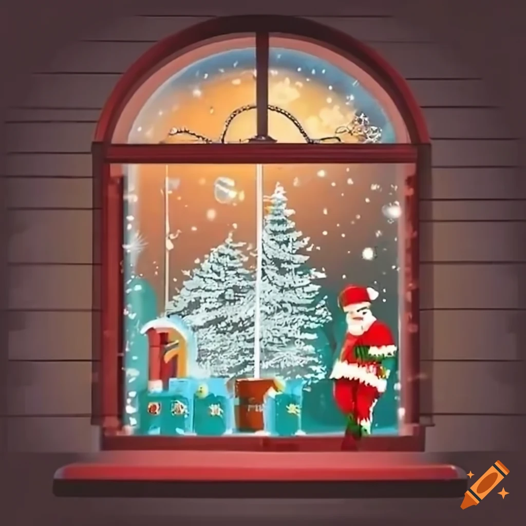 Festive christmas window with santa claus