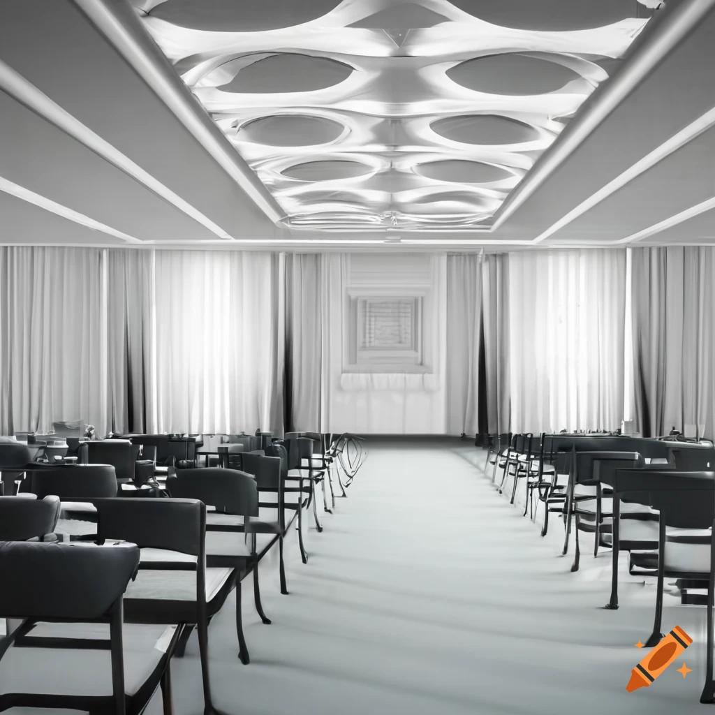 White briefing hall in a hotel on Craiyon