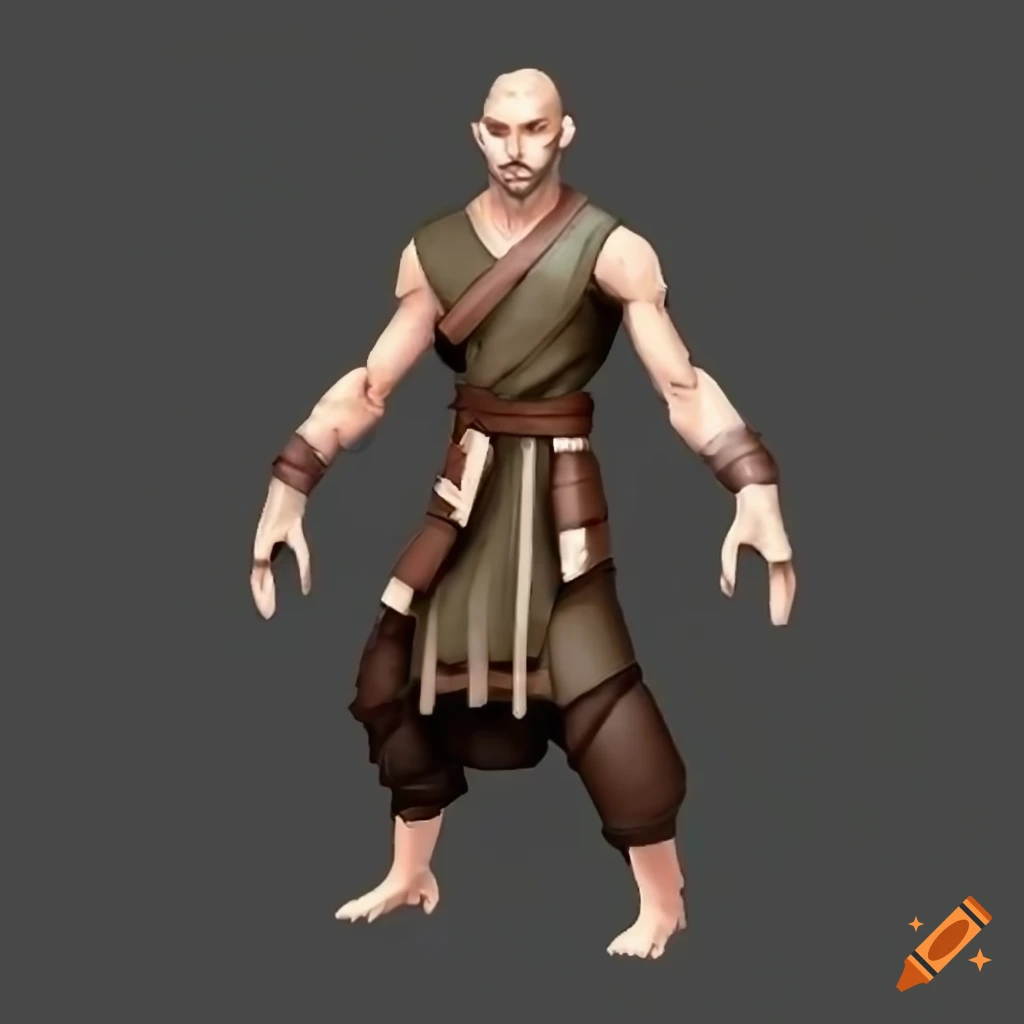 Dnd monk miniature with ps1 graphics style