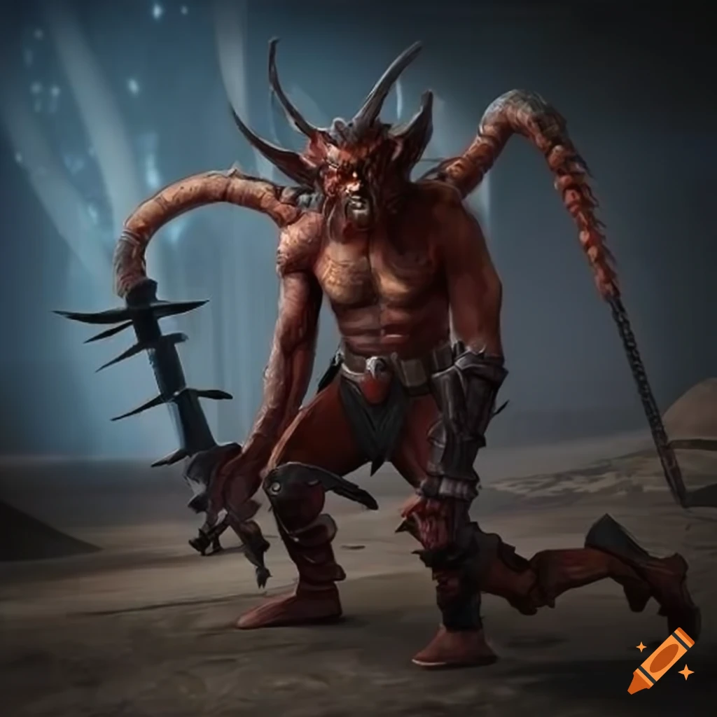 Fantasy illustration of a demon with a heavy duty auger
