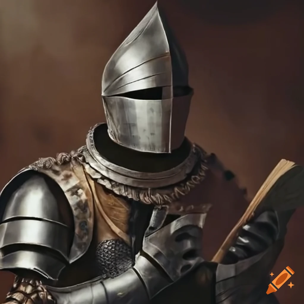 Image of a knight reading in a library on Craiyon