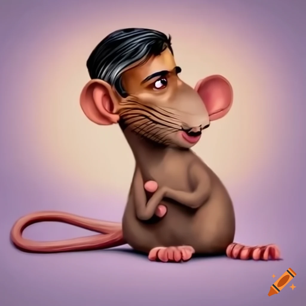 Cartoon illustration of Rishi Sunak as a mischievous mouse on Craiyon