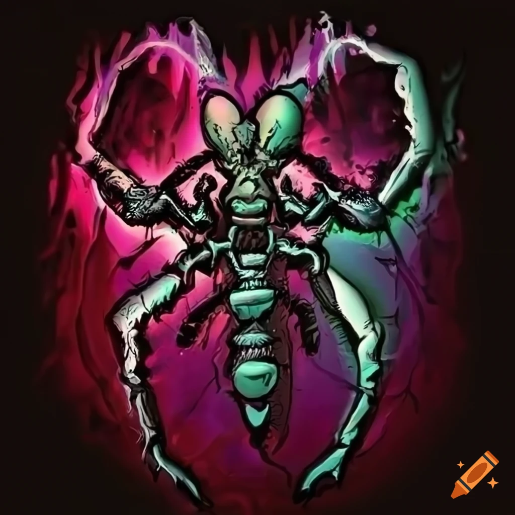 Psychedelic heavy metal ant logo on Craiyon