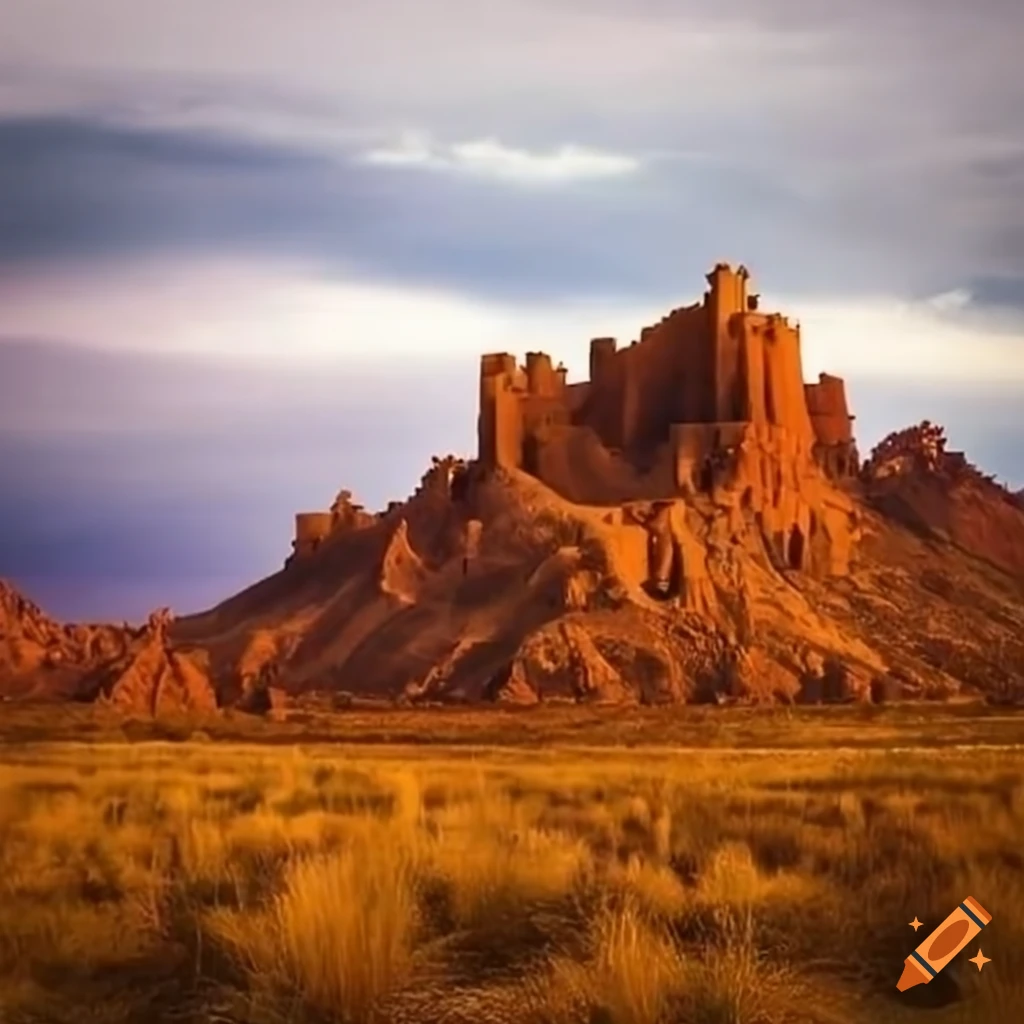 Castle on a desert mountain on Craiyon