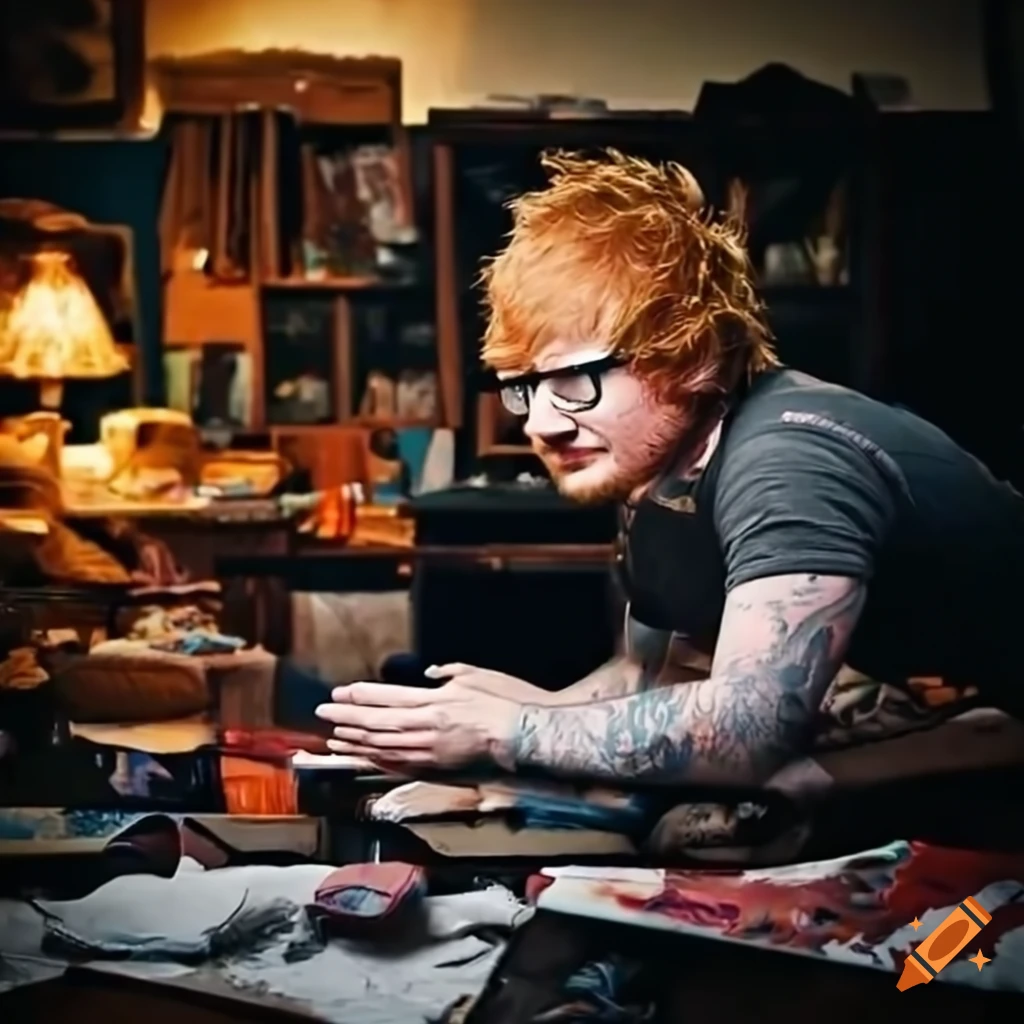 Ed sheeran in a cluttered room