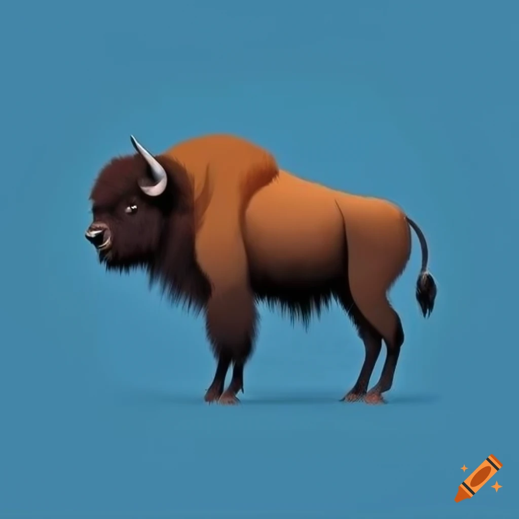 Side view of a bison against a blue background