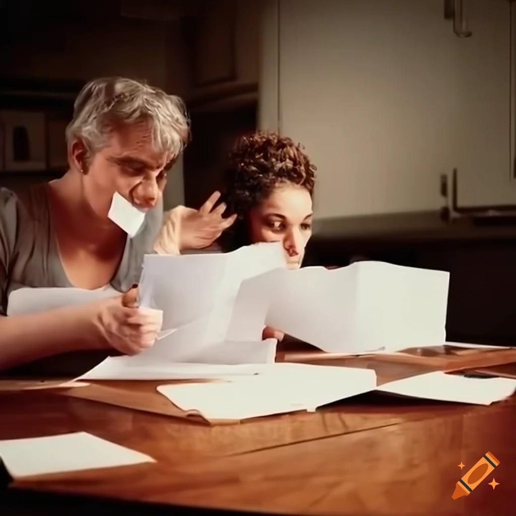 Stressed couple doing paperwork in the kitchen