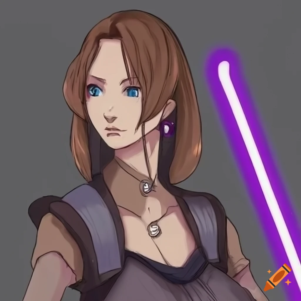 Image of a young female jedi with a purple lightsaber