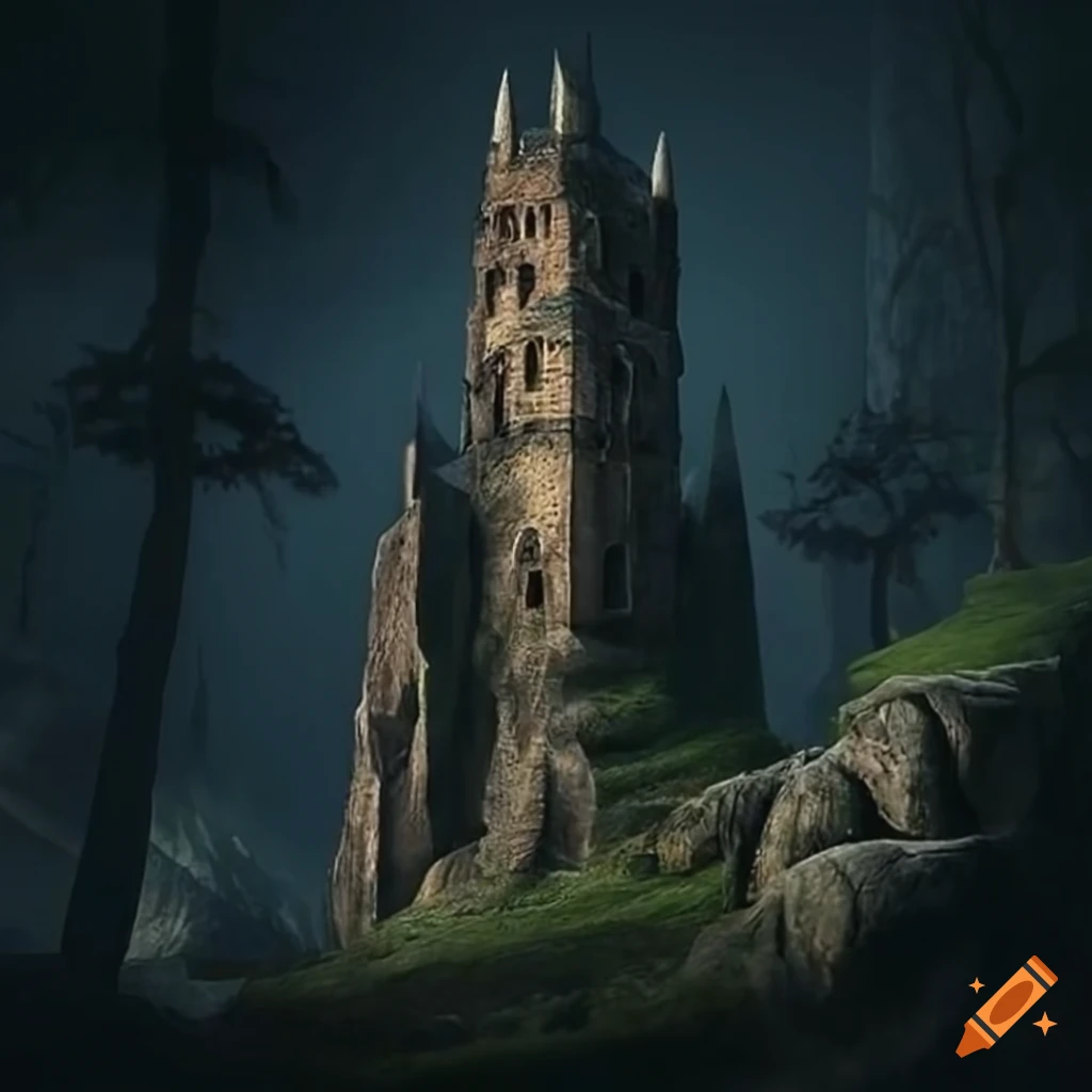 Photorealistic illustration of a dark wizard's tower on Craiyon